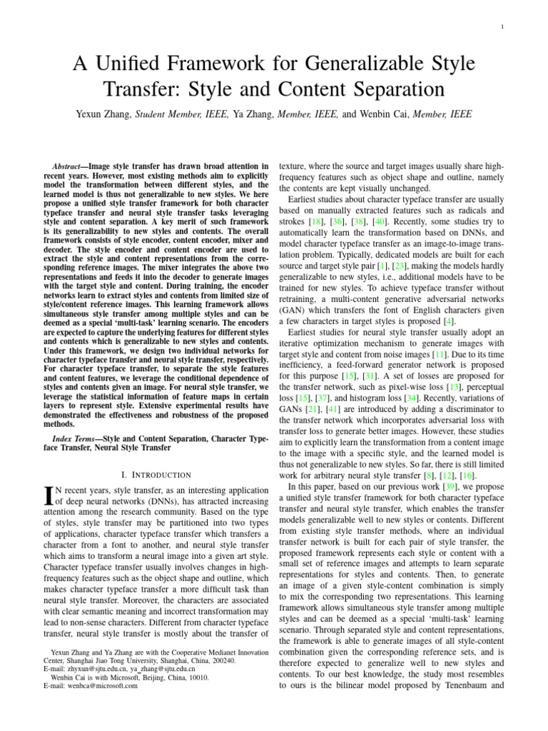 A Unified Framework For Generalizable Style Transf | PDF | Applied ...