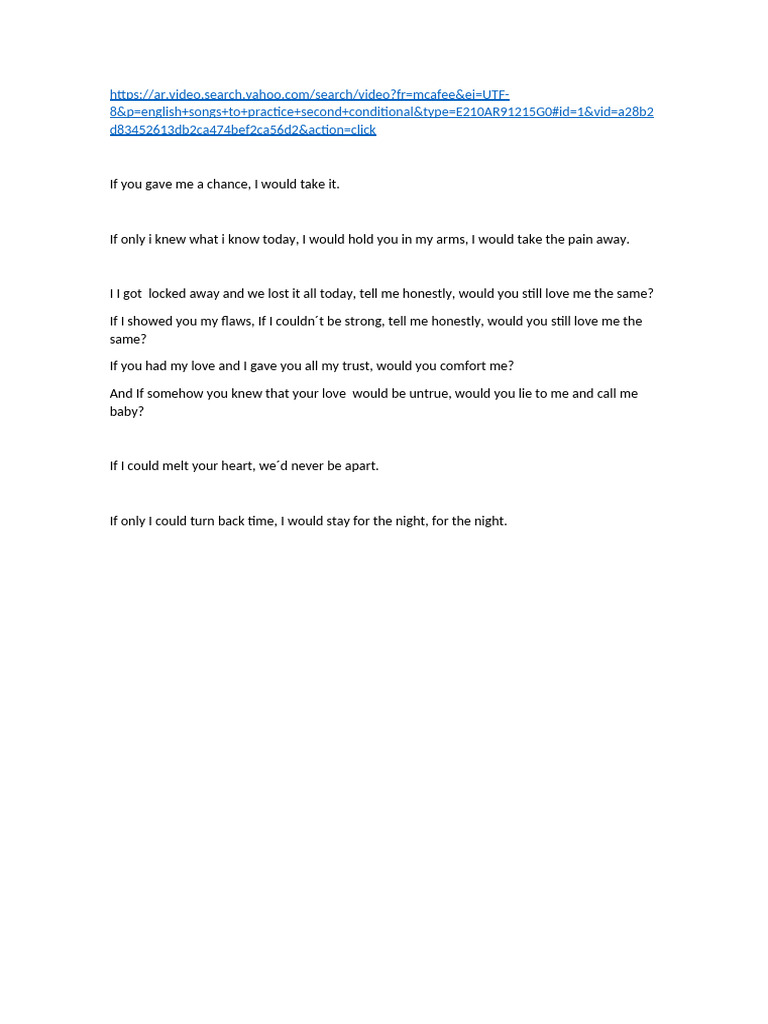 song SECOND CONDITIONAL | PDF