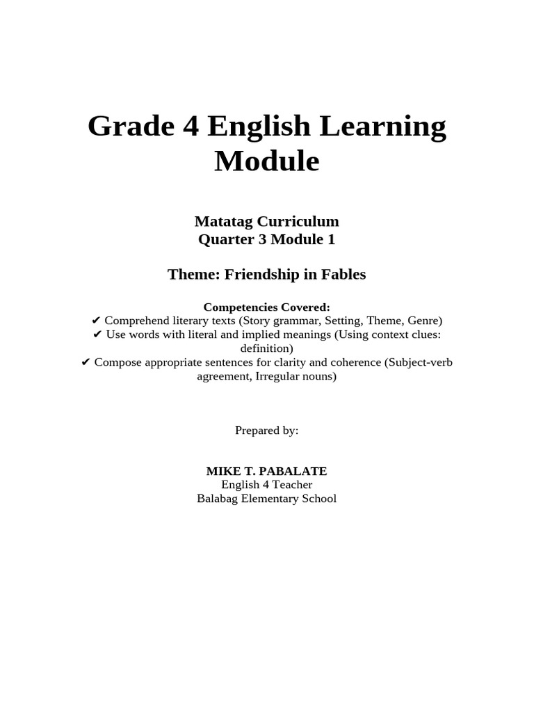 Grade 4 English Learning Module | PDF | Plural | Syntax