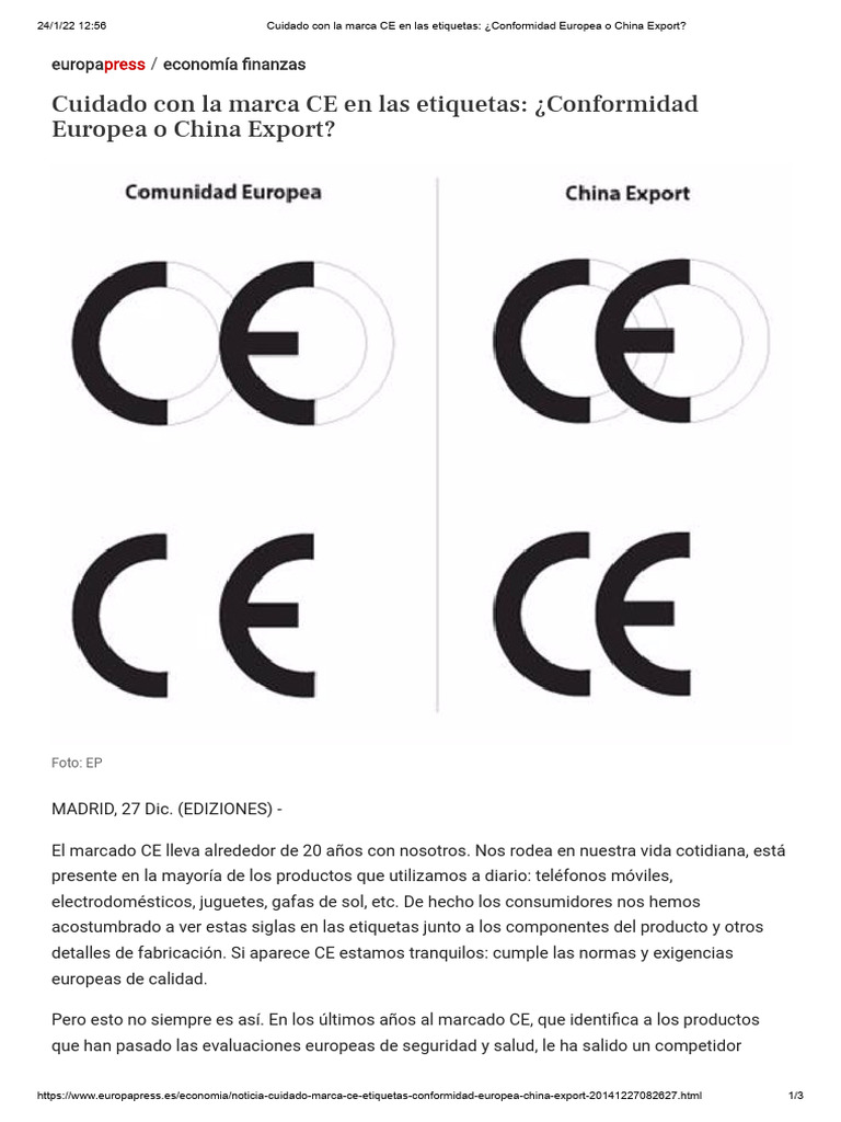 Cuidado Con La Marca CE en Las Etiquetas - ¿Conformidad Europea o China ...