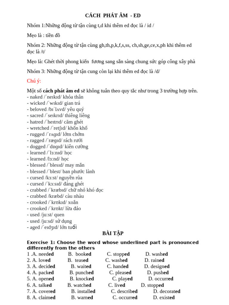 Hướng Dẫn Phát Âm Đuôi -ED | PDF