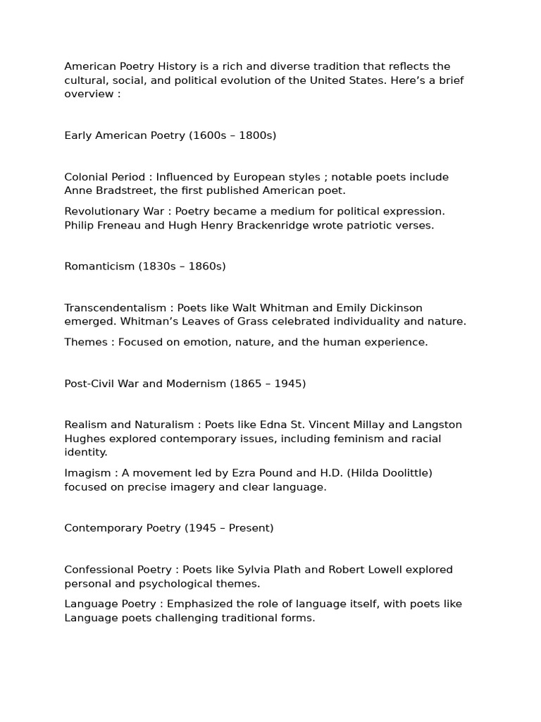 American Poetry History | PDF | American Poetry | Poetry