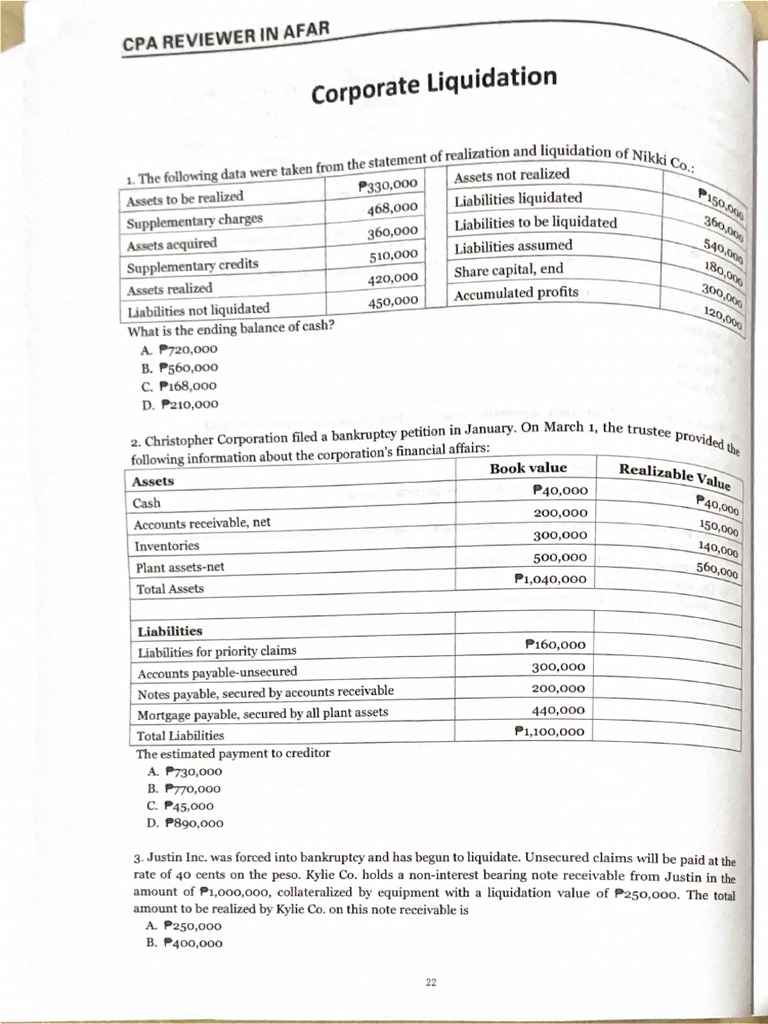 Seat Work On Corporate Liquidation | PDF