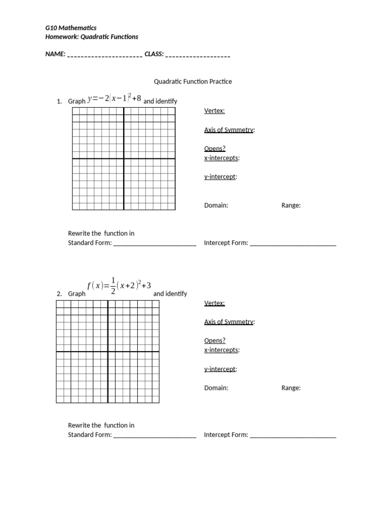 HW Quadratic Function Practice | PDF | Theoretical Computer Science | Mathematics