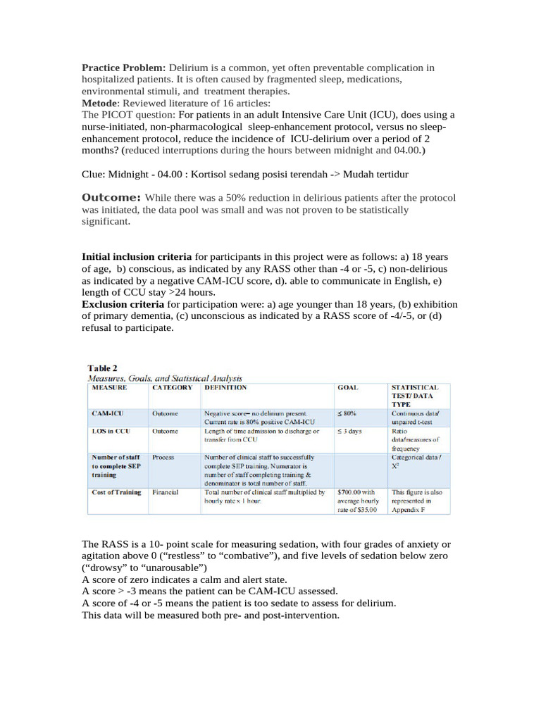 Reducing ICU Delirium with Sleep Protocol | PDF