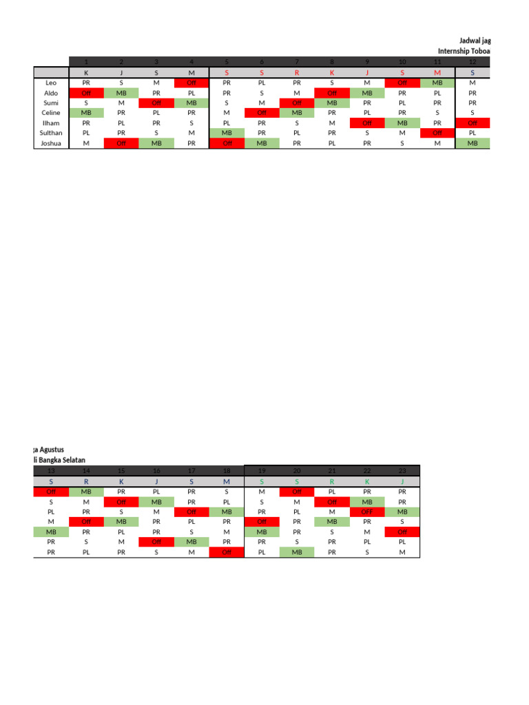 Jadwal Jaga Agustus Fix | PDF