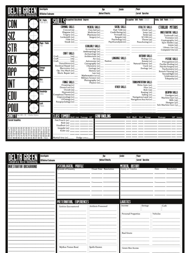 Delta Green Character Sheet Guide | PDF | Tabletop Games | Role Playing