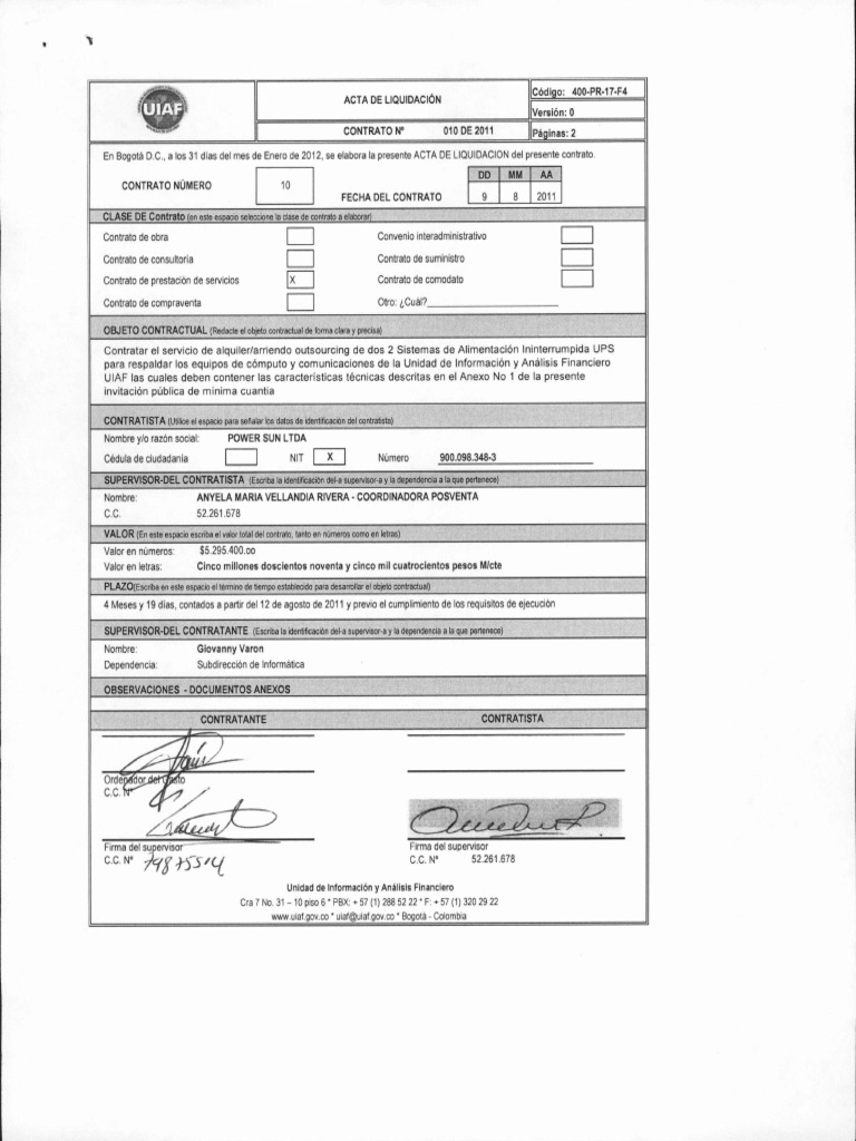 Invitaci Oacute n P Uacute Blica No 010 de 2011 Acta Liquidaci n | PDF