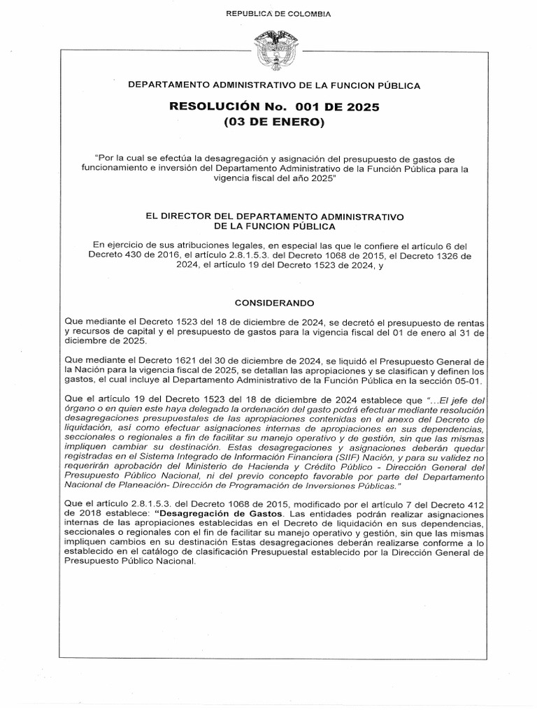 2025-01-03 Resolucion 001 Desagregacion | PDF
