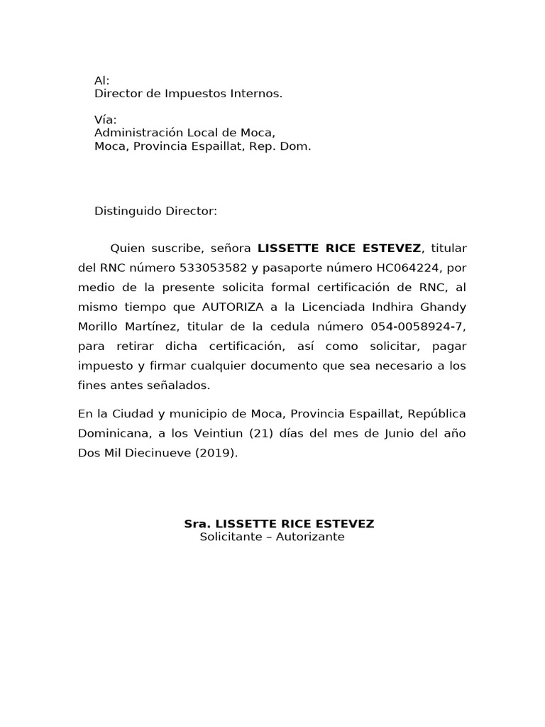 Carta Dgii - Lissette | PDF