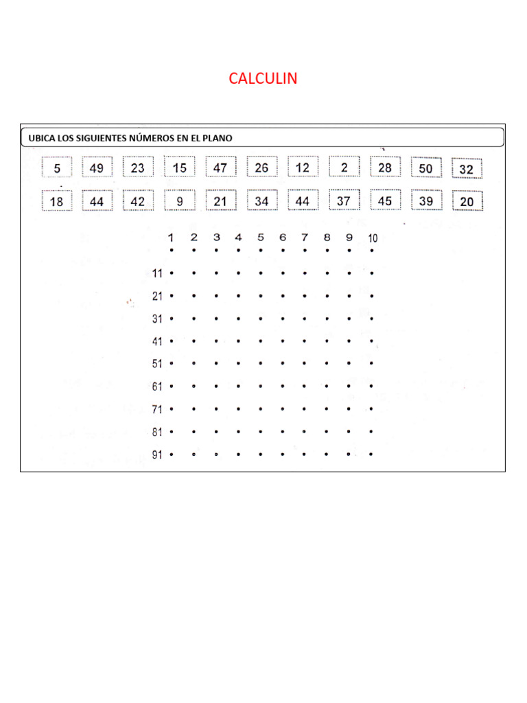 Calculin: Ubica Los Siguientes Números en El Plano | PDF