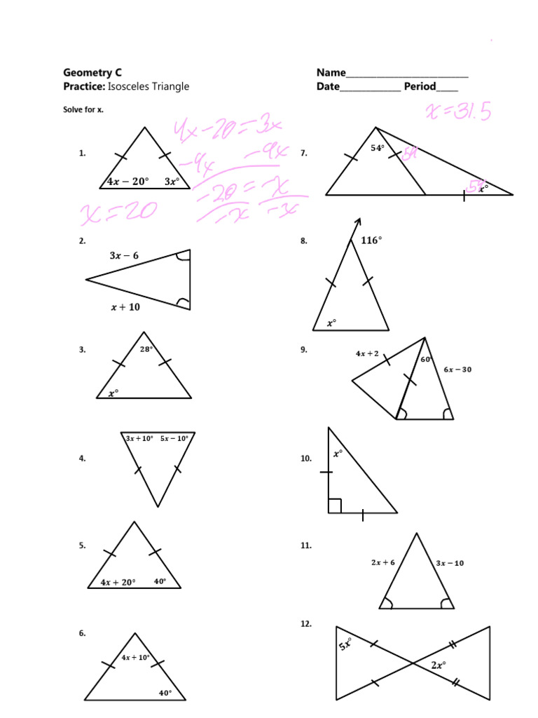 WKSH - Practice Isosceles Triangles | PDF