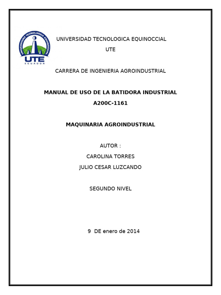 Funcionamiento y Partes de Batidora Industrial | PDF | Ingeniería mecánica