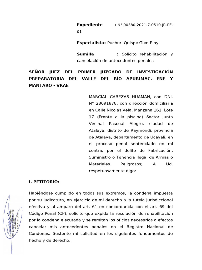 Escrito JIP VRAEM (Marcial Cabezas) | PDF | Castigos | Justicia penal