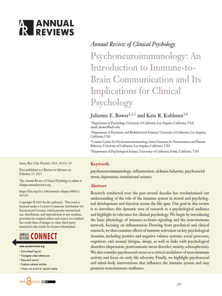 Psychoneuroimmunology - An Introduction To Immune-ToBrain Communication ...