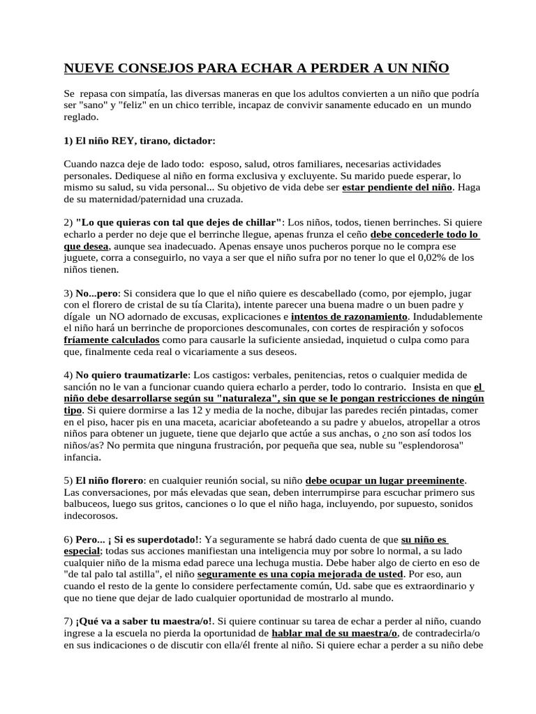 Nueve Consejos para Echar A Perder A Un Niño | PDF