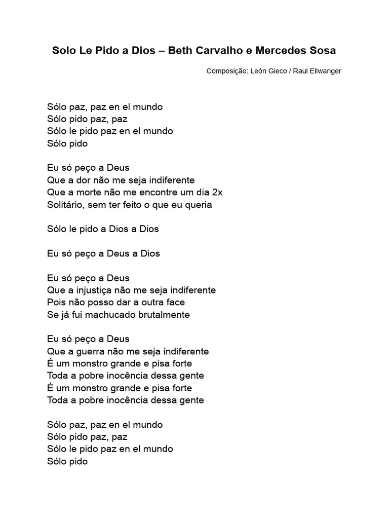 Solo Le Pido a Dios: Letra da Canção | PDF