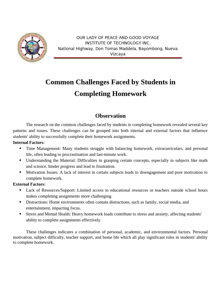 Common Challenges Faced by Students in Completing Homework | PDF ...