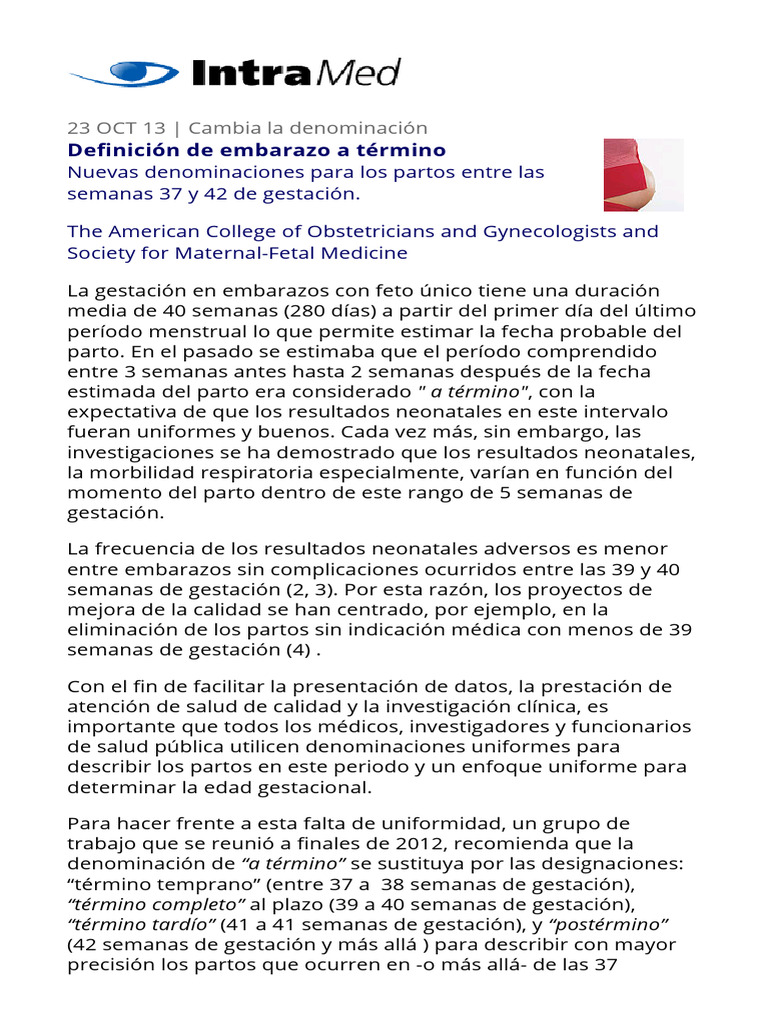 Embarazo Termino - Definicion - Oct 13 | PDF | El embarazo | Parto