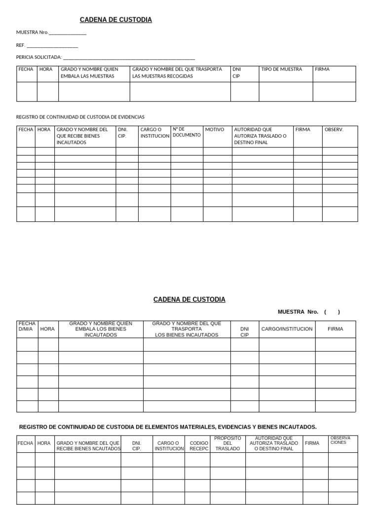 Cadena De Custodia De Muestras Y Evidencias Pdf Autenticación