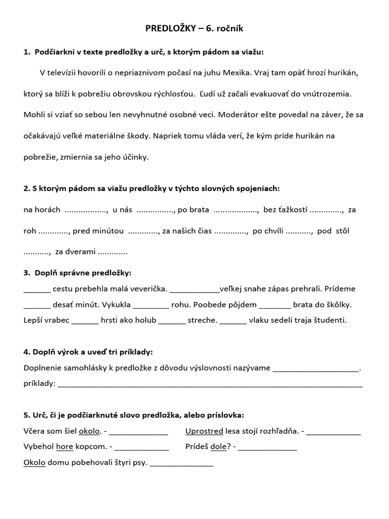 SJL - Predlozky - 6. Rocnik | PDF