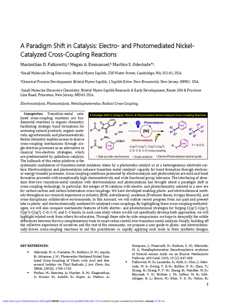 A Paradigm Shift in Catalysis Electro and Photomediated Nickel Catalyzed Cross Coupling ...