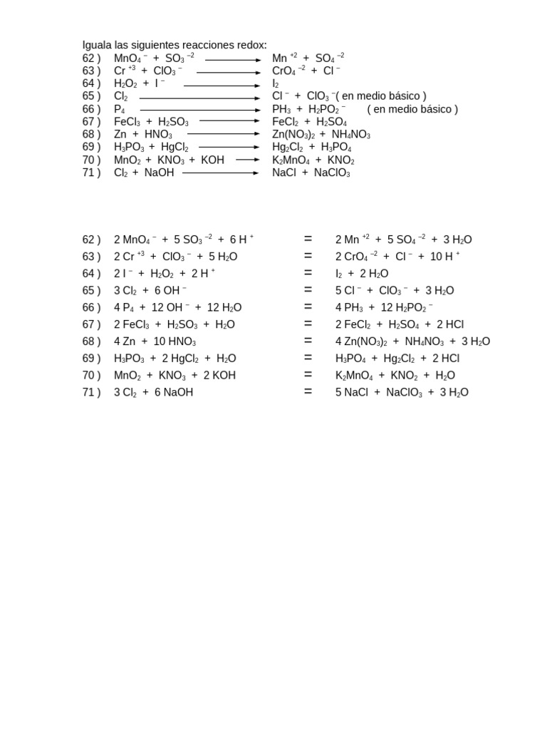 Ejercicios de Redox | PDF