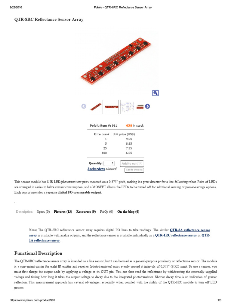 QTR-8RC | PDF | Light Emitting Diode | Sensor