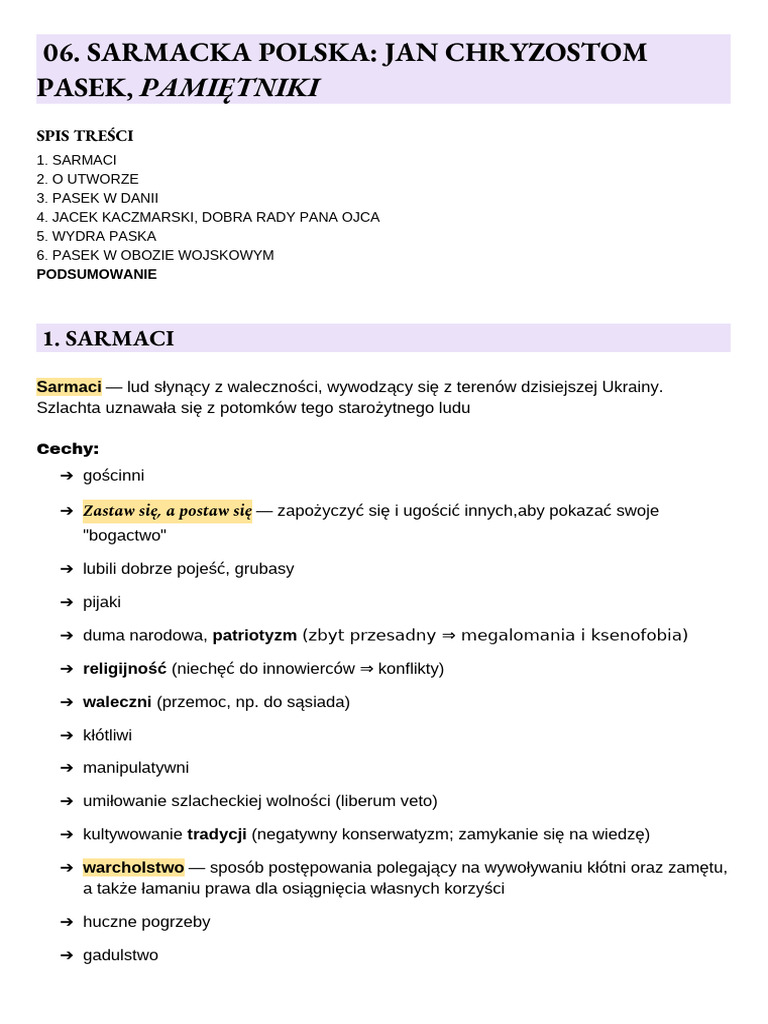 Sarmacka Polska: Jan Chryzostom Pasek - PAMIĘTNIKI | PDF