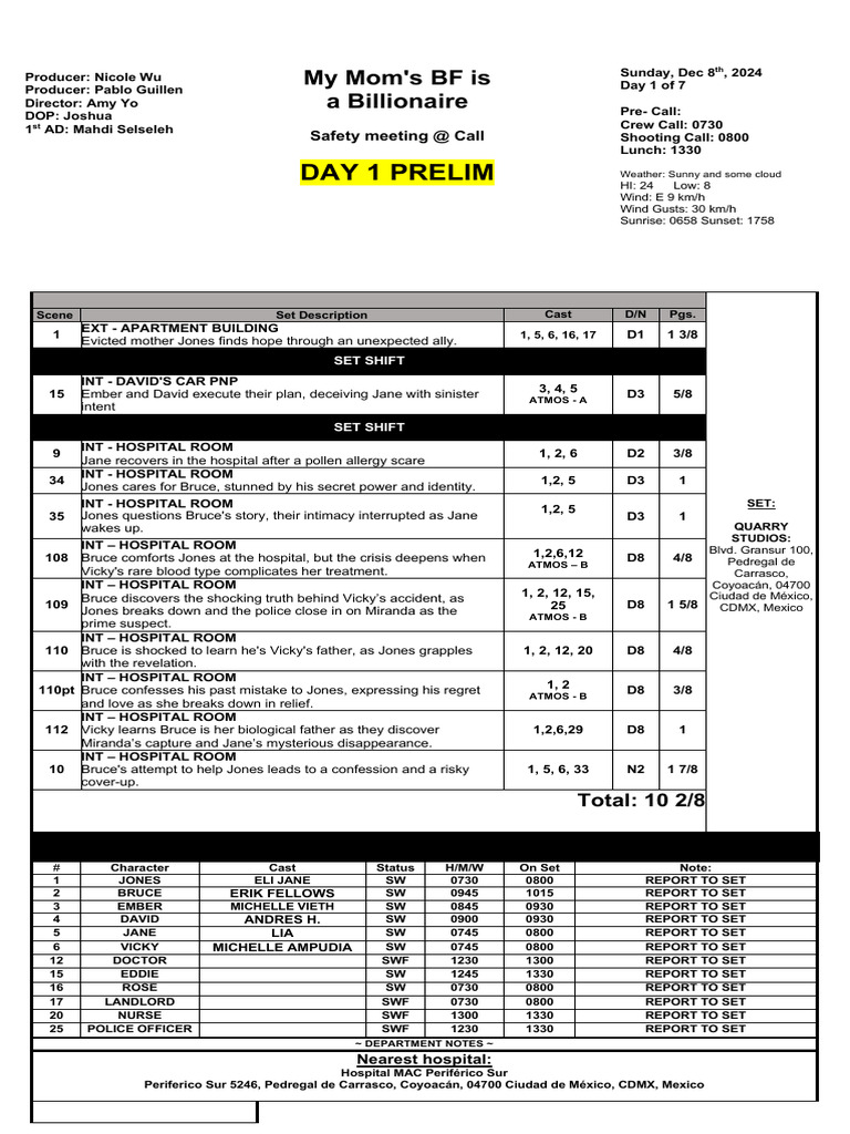 Day 1 Prelim - Call Sheet | PDF