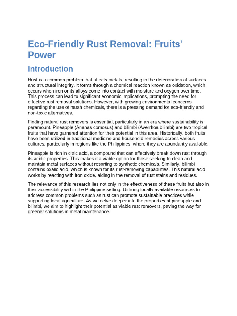 Eco-Friendly Rust Removal - Fruits' Power | PDF