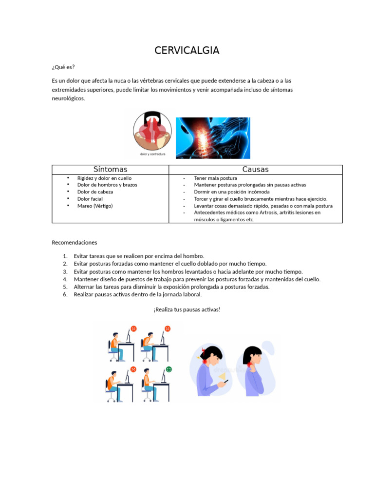 Causas y recomendaciones para cervicalgia | PDF