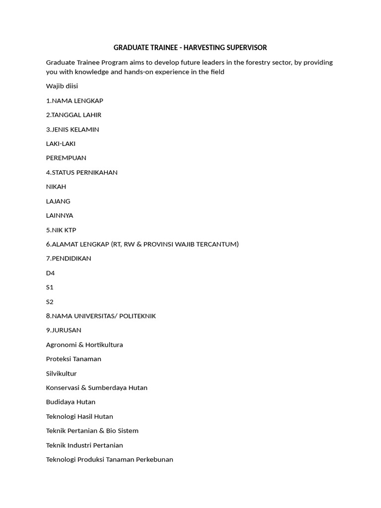 GRADUATE TRAINEE - APP Sinarmas Forestry | PDF