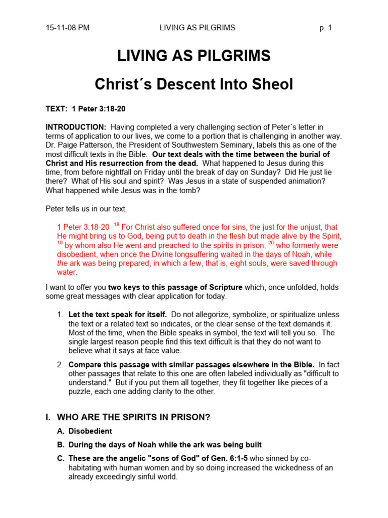 15-11-08 PM Christs Descent Into Sheol | PDF | Jesus | Resurrection Of ...
