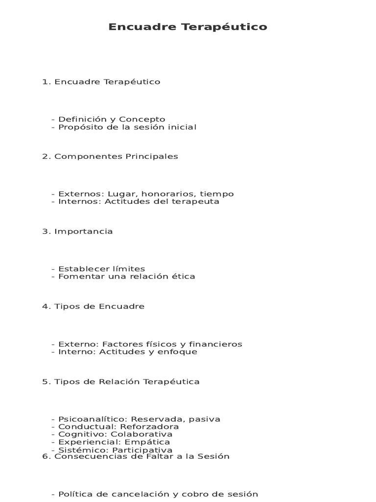 Encuadre Terapéutico: Conceptos y Tipos | PDF