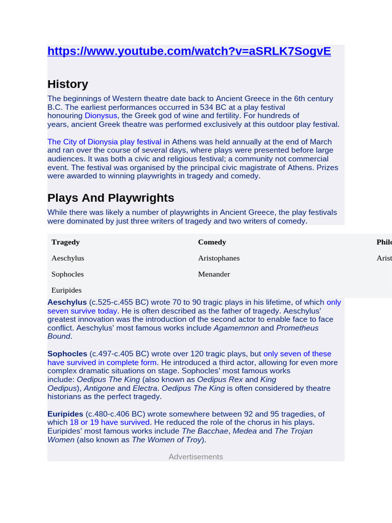 Drama Greek Theatre | PDF | Sophocles | Aeschylus