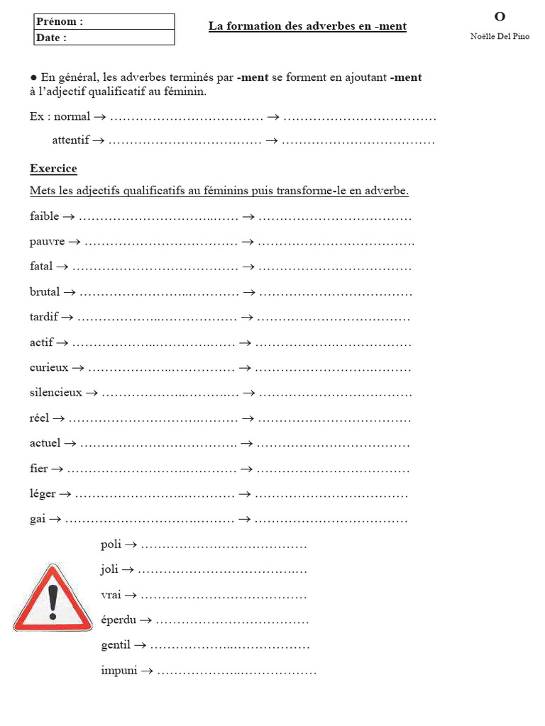 Exercices Adverbes en Ment Sans Corrigc3a9 | PDF