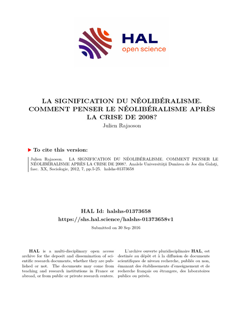 Néolibéralisme et crise de 2008 : analyse | PDF | Libéralisme ...