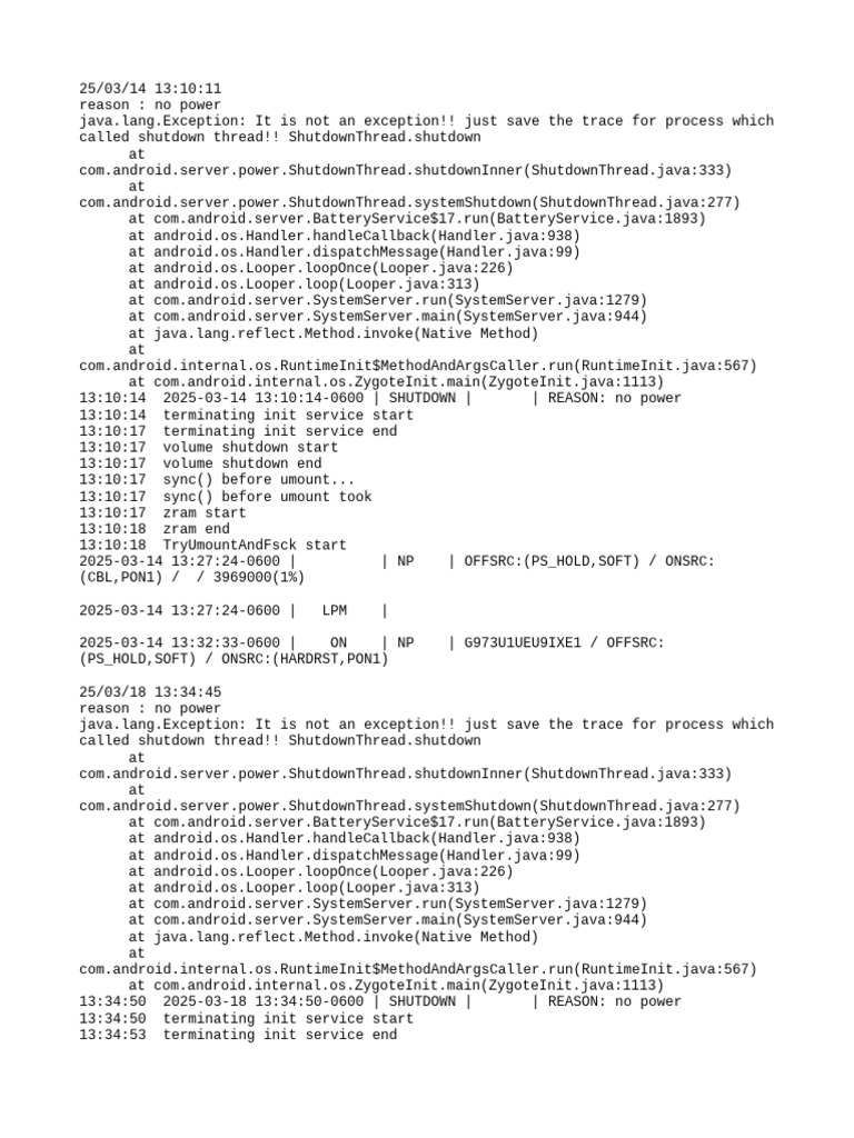 Android Shutdown Log: No Power Issues | PDF | Computing | Embedded Linux Distributions