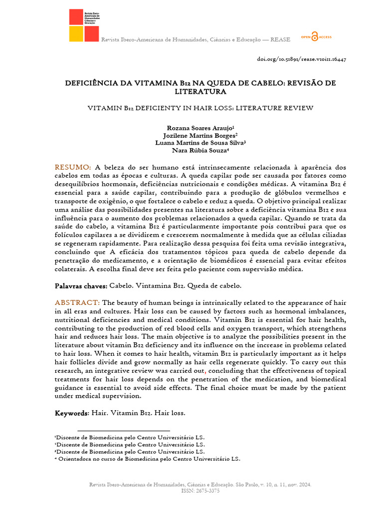 Efeitos da Vitamina B12 na Queda de Cabelo | PDF | Vitamina B12 | Vitamina