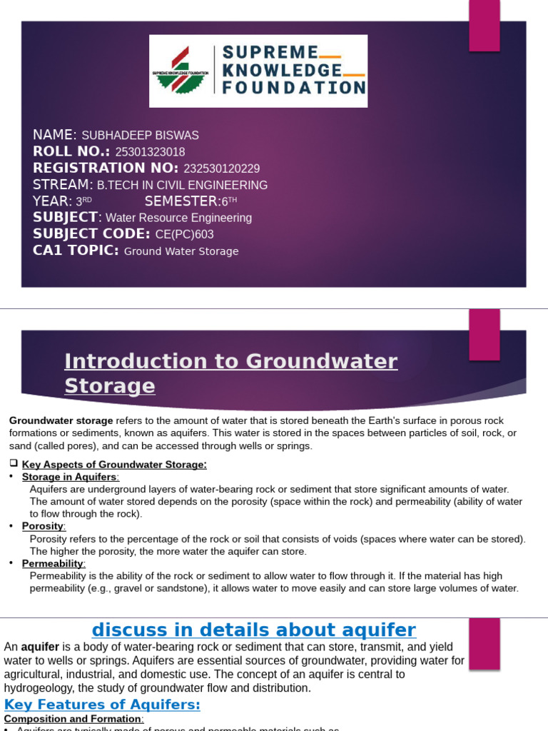 Water Resource Engineering - SUBHADEEP BISWAS | PDF | Aquifer | Porosity
