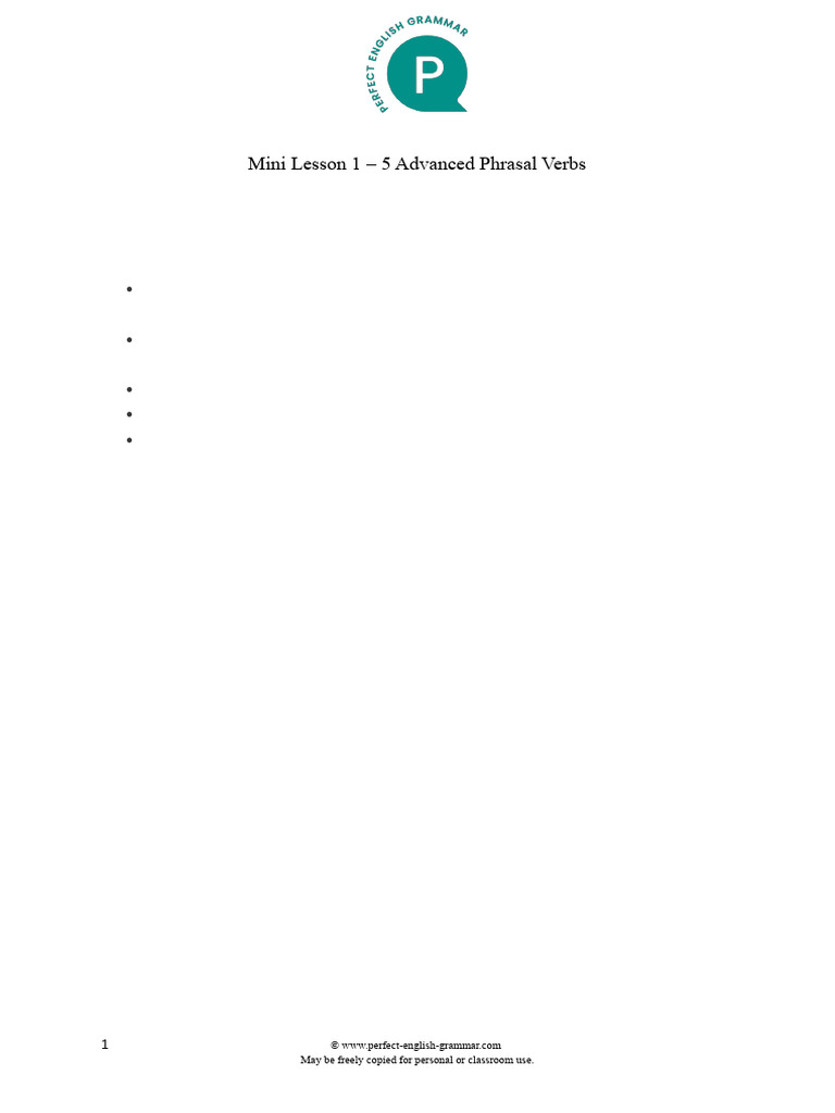 PEG Mini Lesson 1 - 5 Advanced Phrasal Verbs | PDF