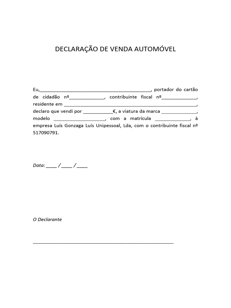 Declaração Venda Automóvel | PDF