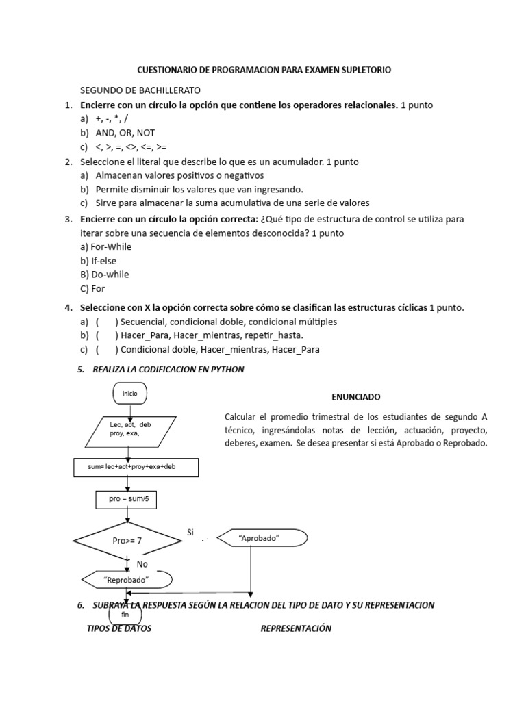 Cuestionario de Supletorio de Programacion 2do Tec. | PDF | Python (lenguaje de programación ...