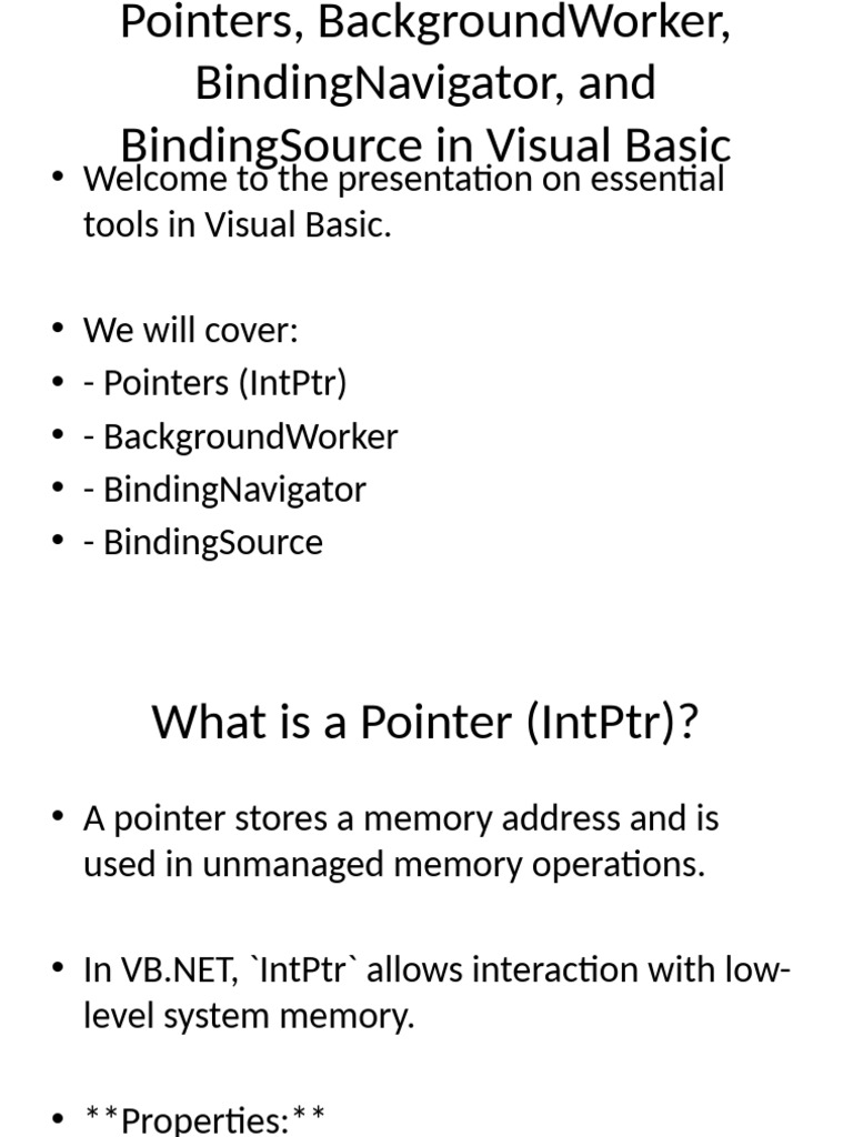 VB Tools Presentation | PDF | Pointer (Computer Programming) | Databases