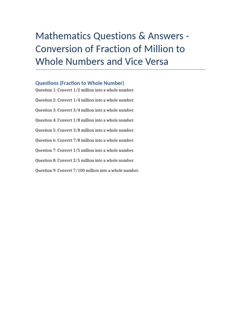Converting Million Fractions to Numbers | PDF | Division (Mathematics ...