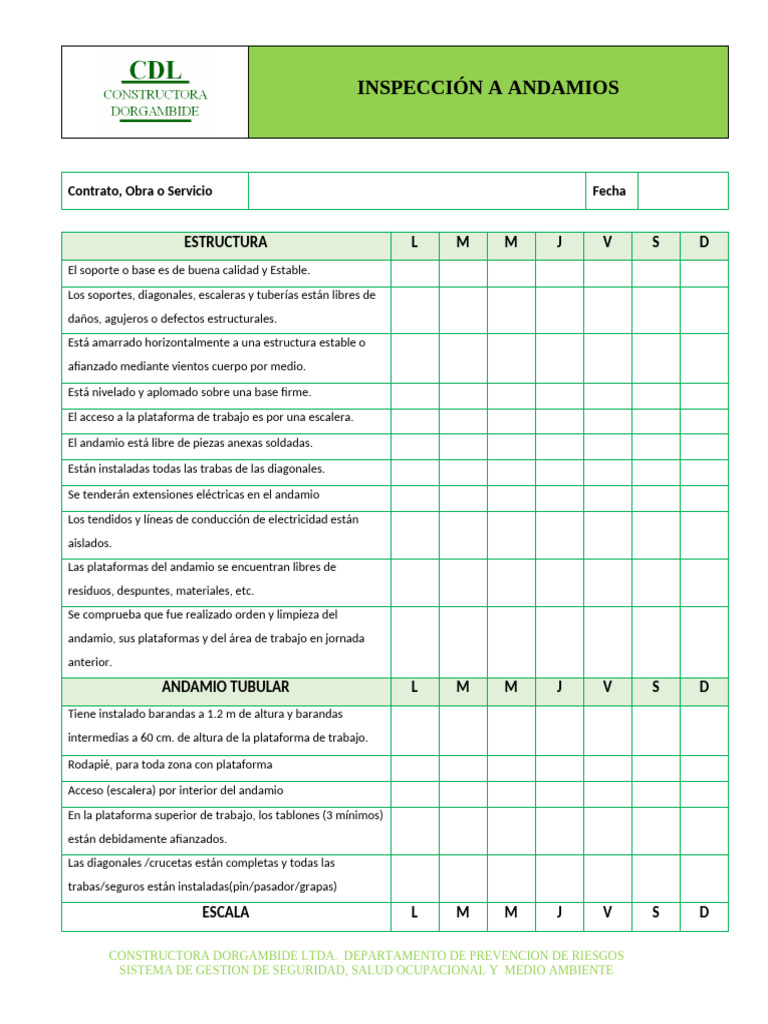 Inspeccion de Andamios Cdl | PDF