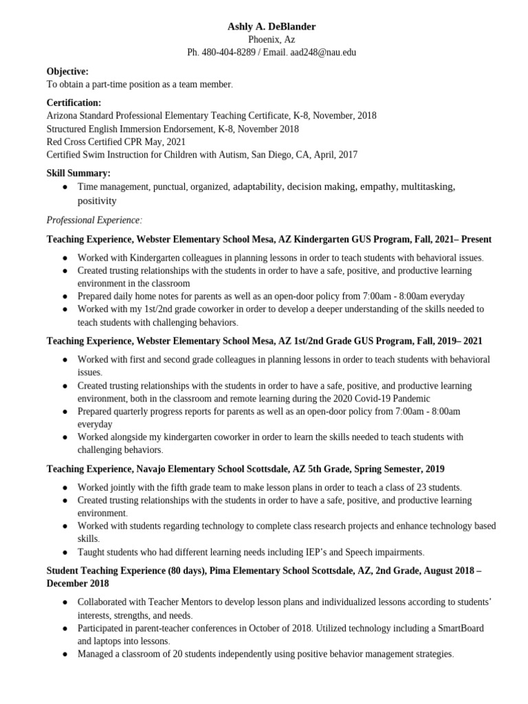 A DeBlander Resume 2022 | PDF | Learning | Behavior Modification