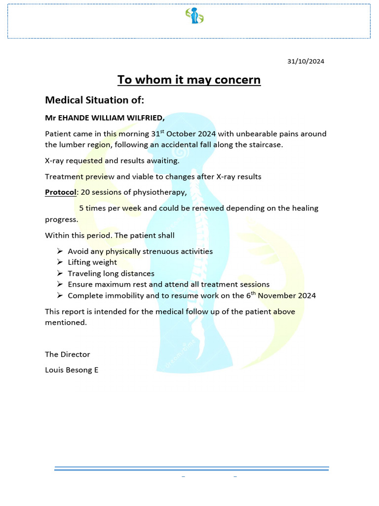 Medical Report for Physiotherapy Treatment | PDF