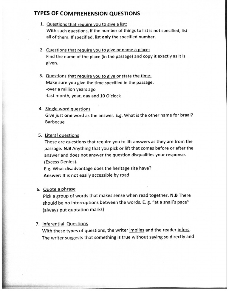Types of Comprehension Questions | PDF